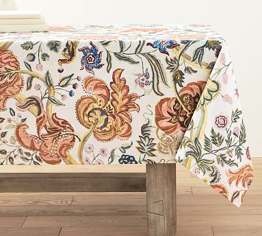 Eleanor Painted Palampore Organic Cotton Rectangular Tablecloth Pottery Barn