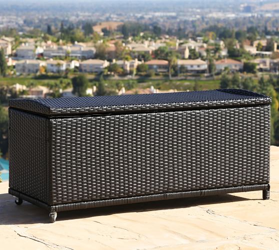 Clovis All-Weather Wicker Storage Bench | Pottery Barn