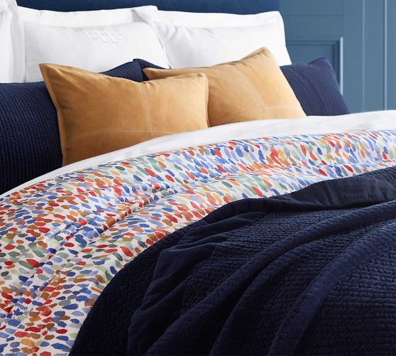 Annabel Watercolor Dot Organic Percale Patterned Duvet Cover Pottery Barn