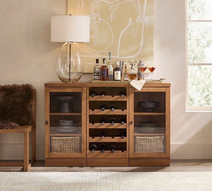 Reed Modular Bar 3 Piece 2 Glass Cabinets 1 Wine Cabinet Pottery Barn