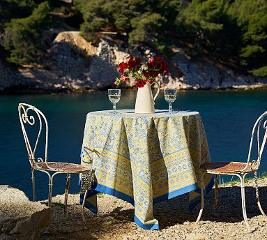 La Mer Block Print Cotton Table Throw | Pottery Barn