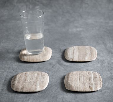 Beige Handcarved Marble Square Coasters - Set of 4 | Pottery Barn