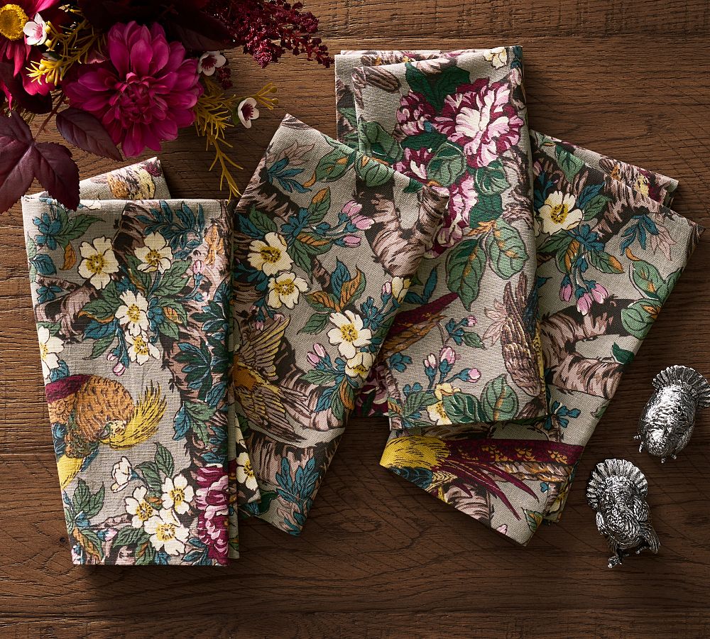 Pheasant Floral Bird Napkins - Set of 4 | Pottery Barn