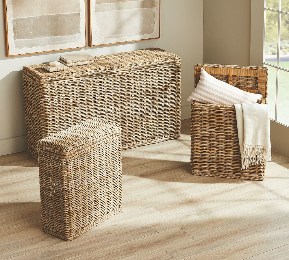 Rattan Handwoven Storage Console with Nesting Baskets | Pottery Barn