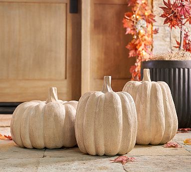 Resin Wood Pumpkins - Set of 3 | Pottery Barn