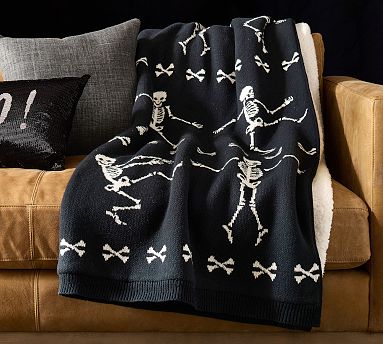 Dancing Skeleton Fair Isle Knit Jacquard Throw | Pottery Barn