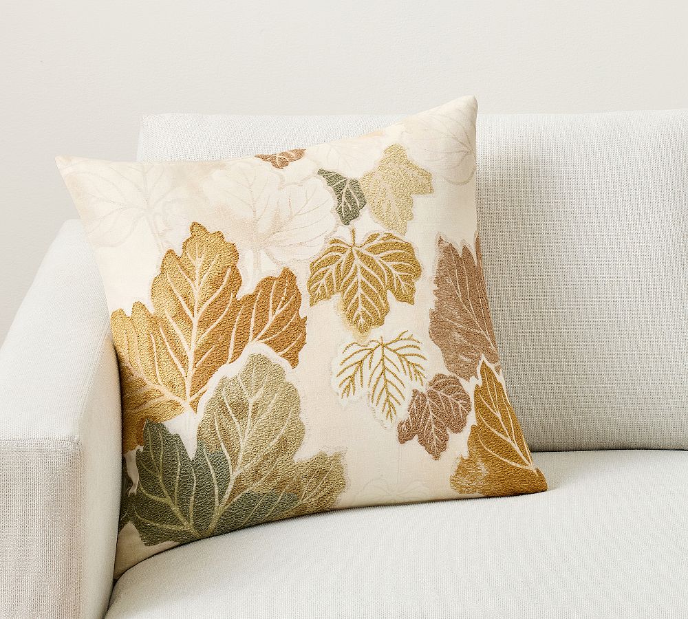 Fall Leaves Embroidered Pillow | Pottery Barn