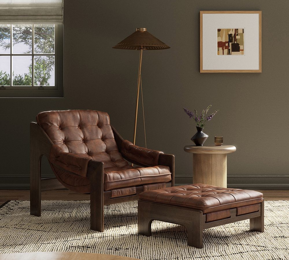 Callum Leather Chair with Ottoman | Pottery Barn
