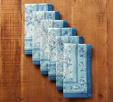 La Mer Block Print Cloth Napkins - Set of 6 | Pottery Barn