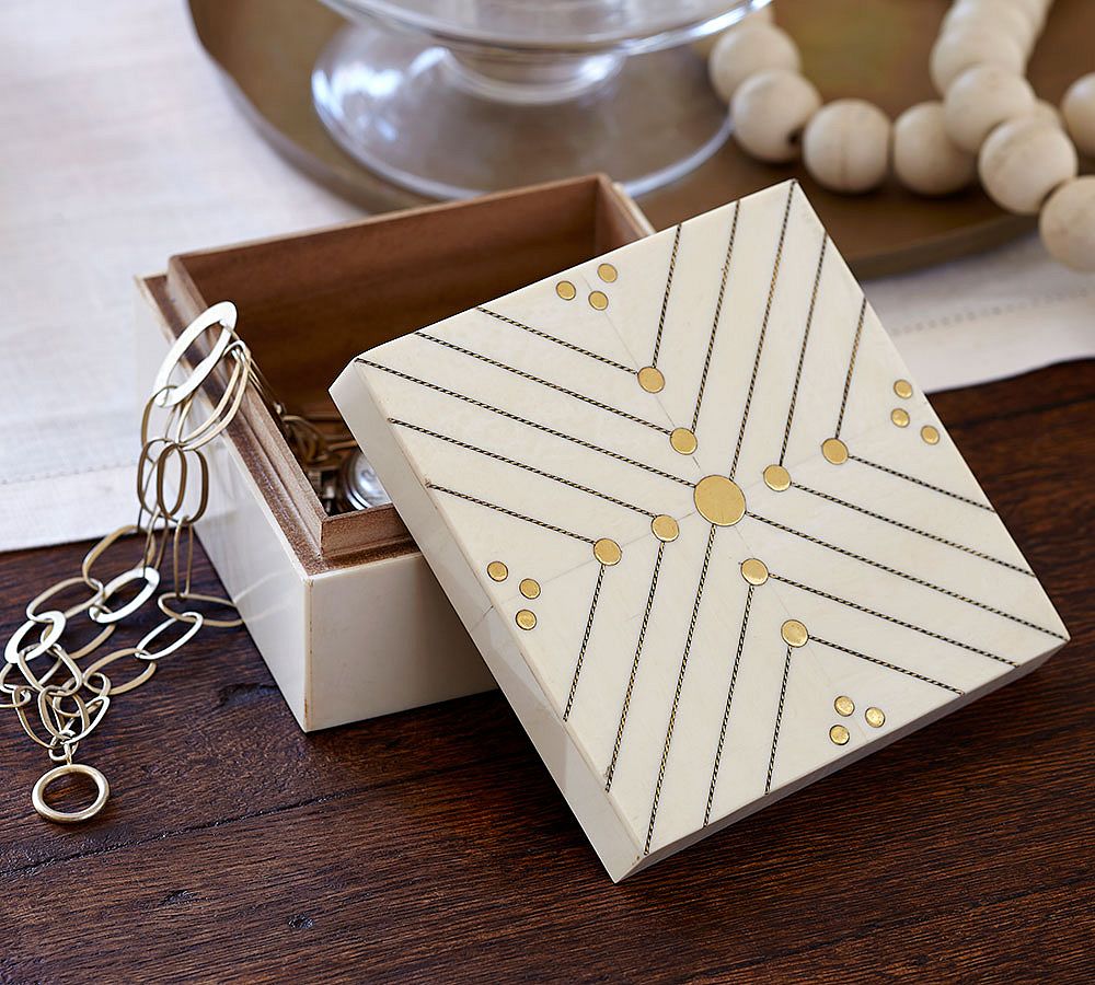 Ivory Gold Dot Inlay Box | Pottery Barn