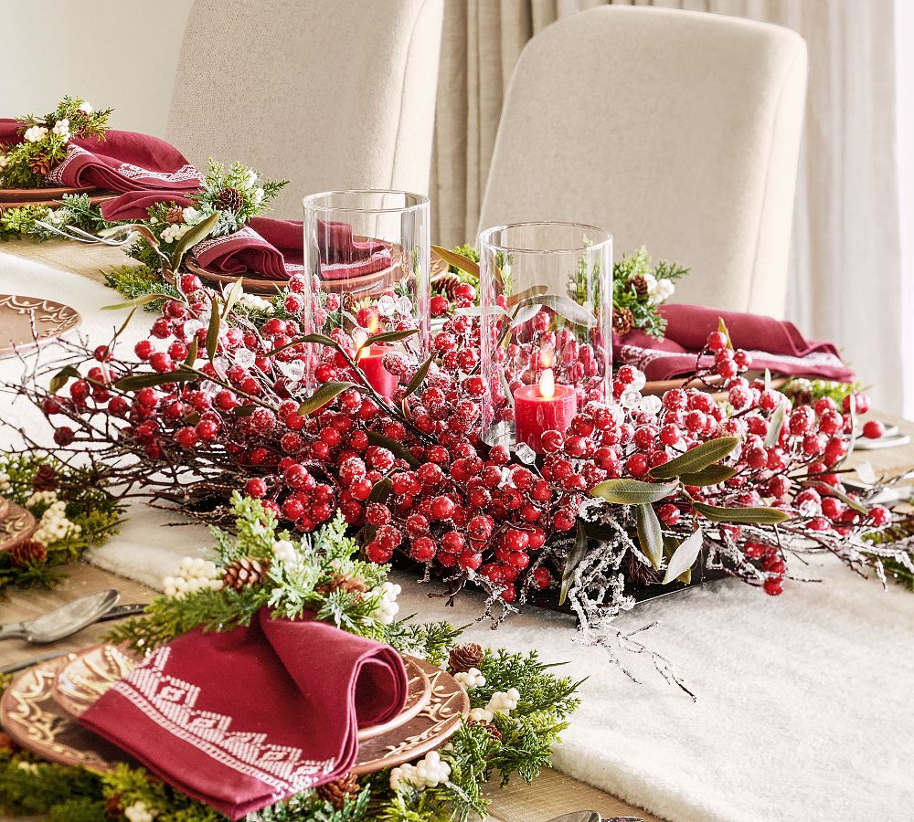 Faux Red Berry Candle Holder Centerpiece | Pottery Barn