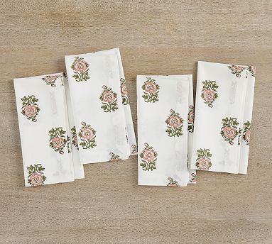 Amara Floral Block Print Organic Cotton Napkins - Set of 4 | Pottery Barn