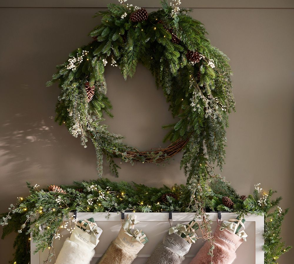 Faux Lit Oversized Avant-Garde Wreath & Garland | Pottery Barn