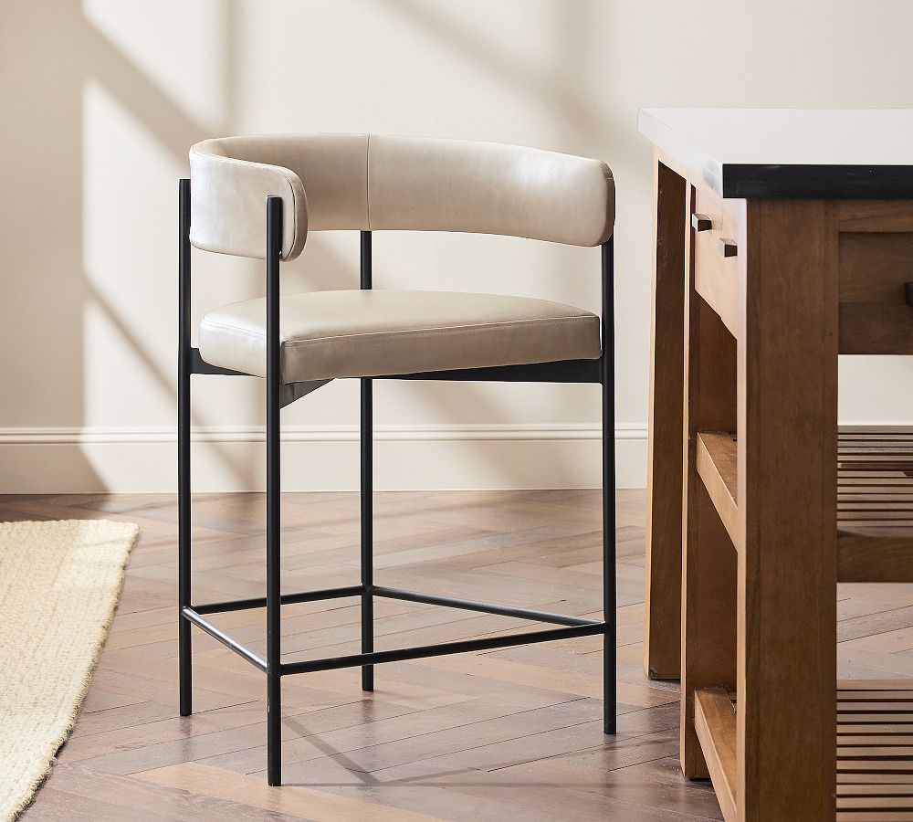 Maison Barrel Back Leather Stool | Pottery Barn