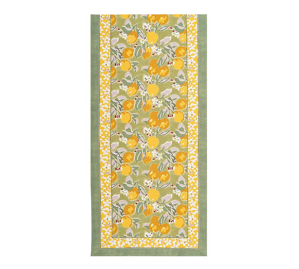 Open Box: Citron Block Print Cotton Runner, 16" x 90" - Green/Yellow ...