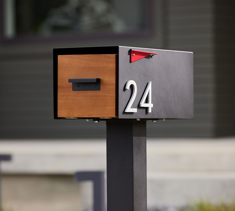 Post & Porch Malone Post Mounted Mailbox with Wood Door | Pottery Barn