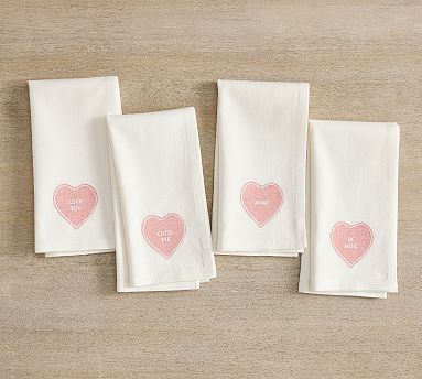 Conversation Hearts Organic Cotton Napkins - Mixed Set of 4 | Pottery Barn
