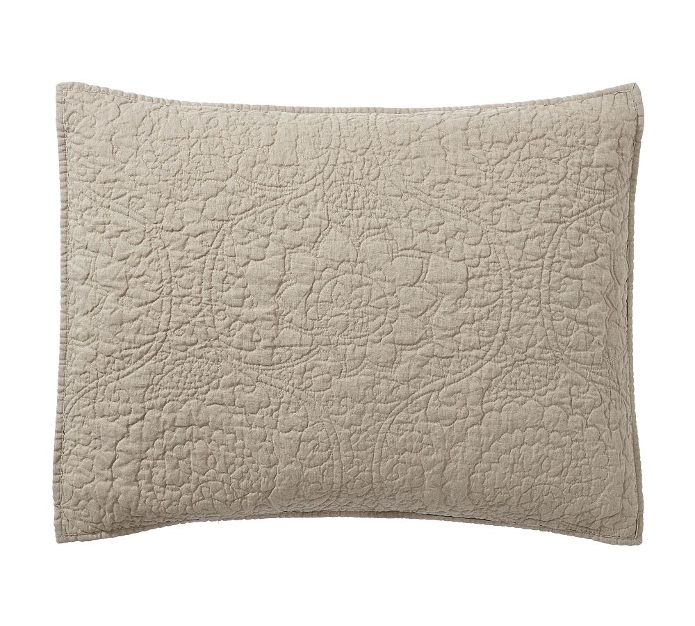 Belgian Flax Linen Floral Stitch Quilted Pillow Sham | Pottery Barn