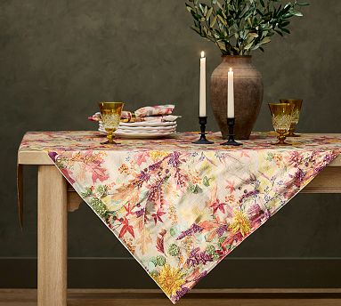 Fall Botanical Embroidered Cotton Table Throw | Pottery Barn