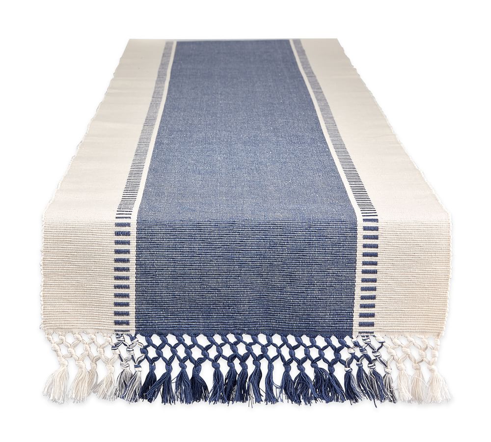 Dobby Striped Cotton Table Runner | Pottery Barn