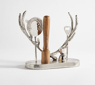 Open Box: Figural Stag Antler Bar Tools & Stand | Pottery Barn