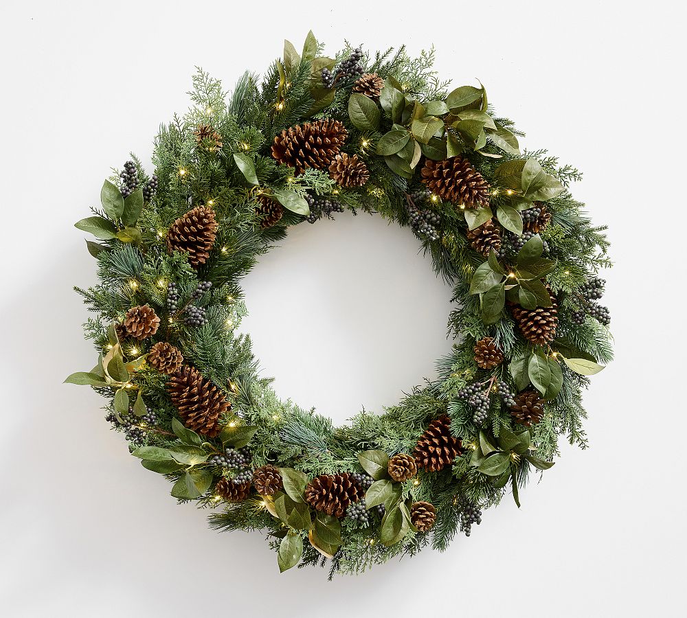Open Box: Faux Lit Rustic Pine and Berry Wreath (40") | Pottery Barn