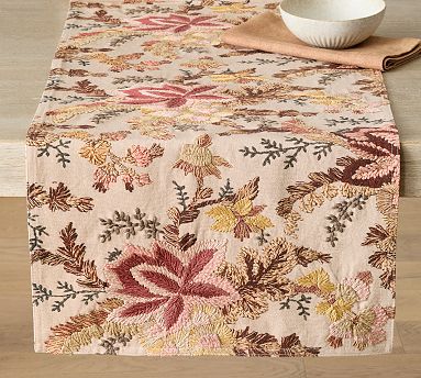Emrys Embroidered Cotton Table Runner | Pottery Barn