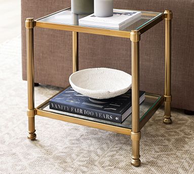 Open Box: Everson Square Glass Side Table - Bronze | Pottery Barn