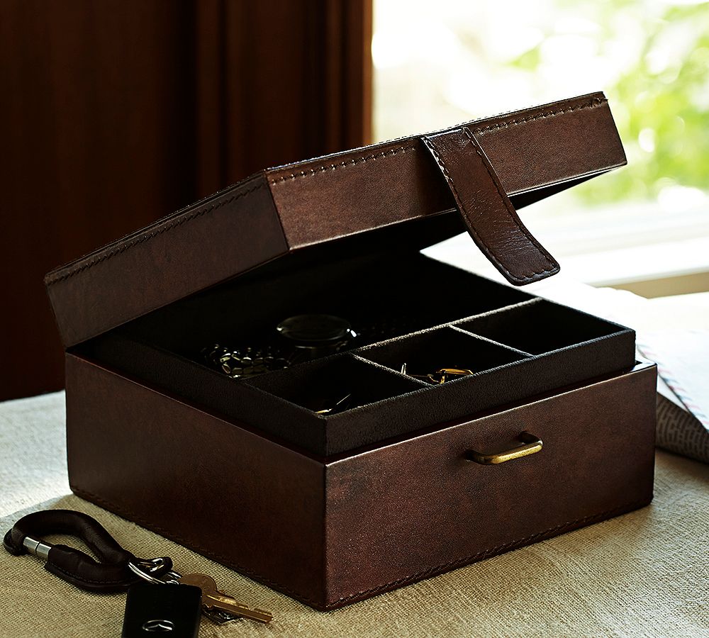 Saddle Leather Square Jewelry Box | Pottery Barn