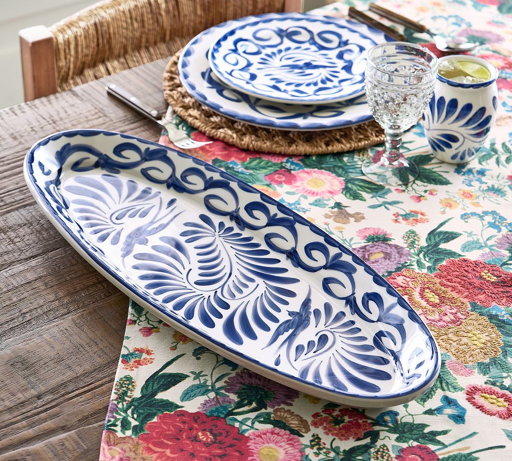 Puebla Porcelain Slim Oval Serving Platter | Pottery Barn