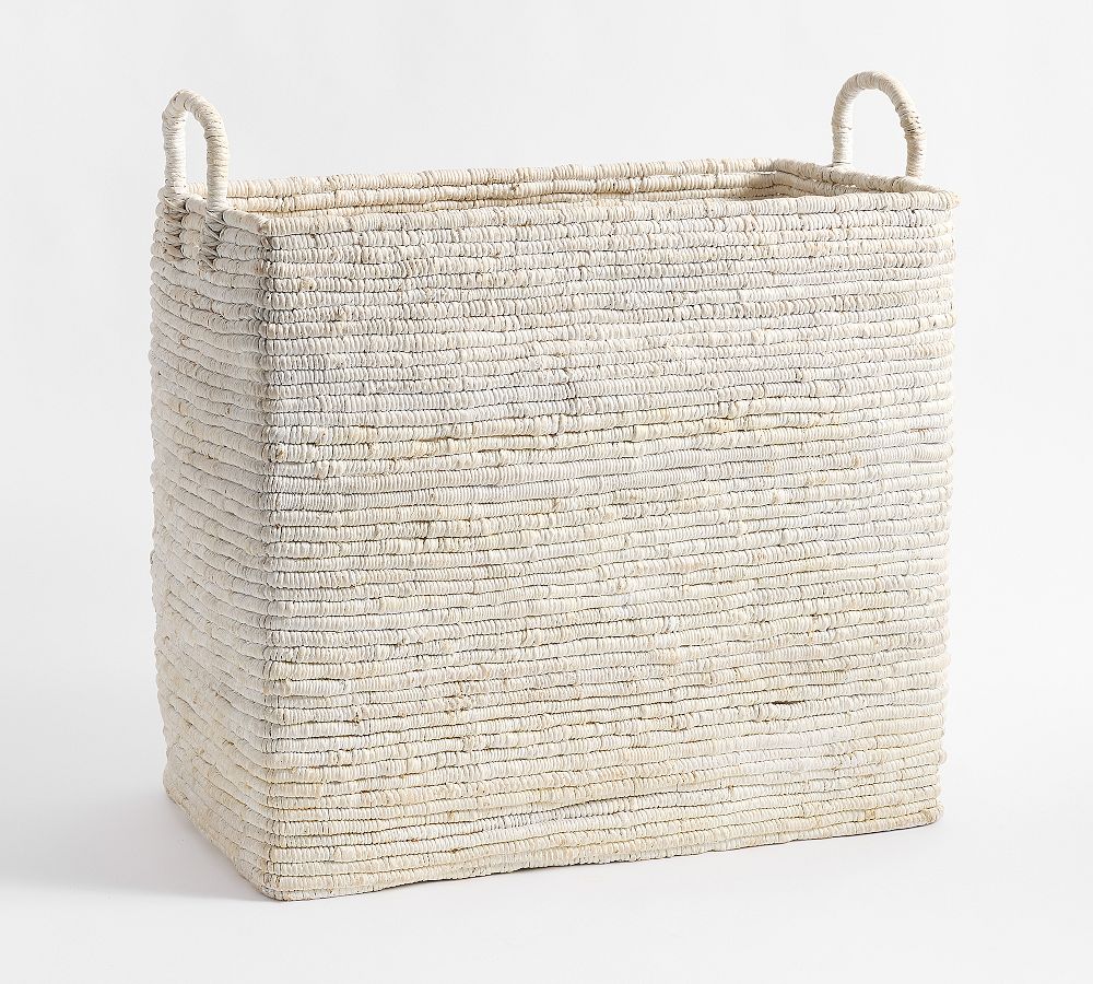 Open Box: Coil Basket, Tall Rectangular (24"W x 22"H) - White Wash ...