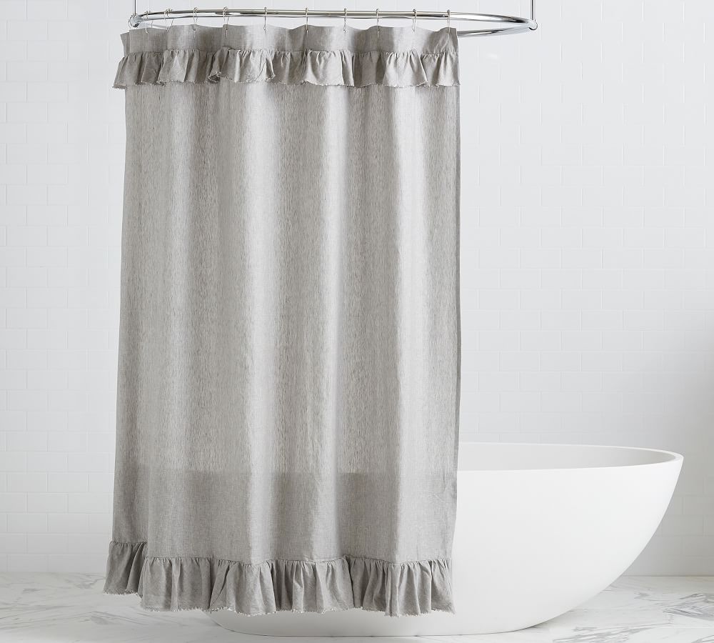 Belgian Flax Linen Ruffle Shower Curtain | Pottery Barn