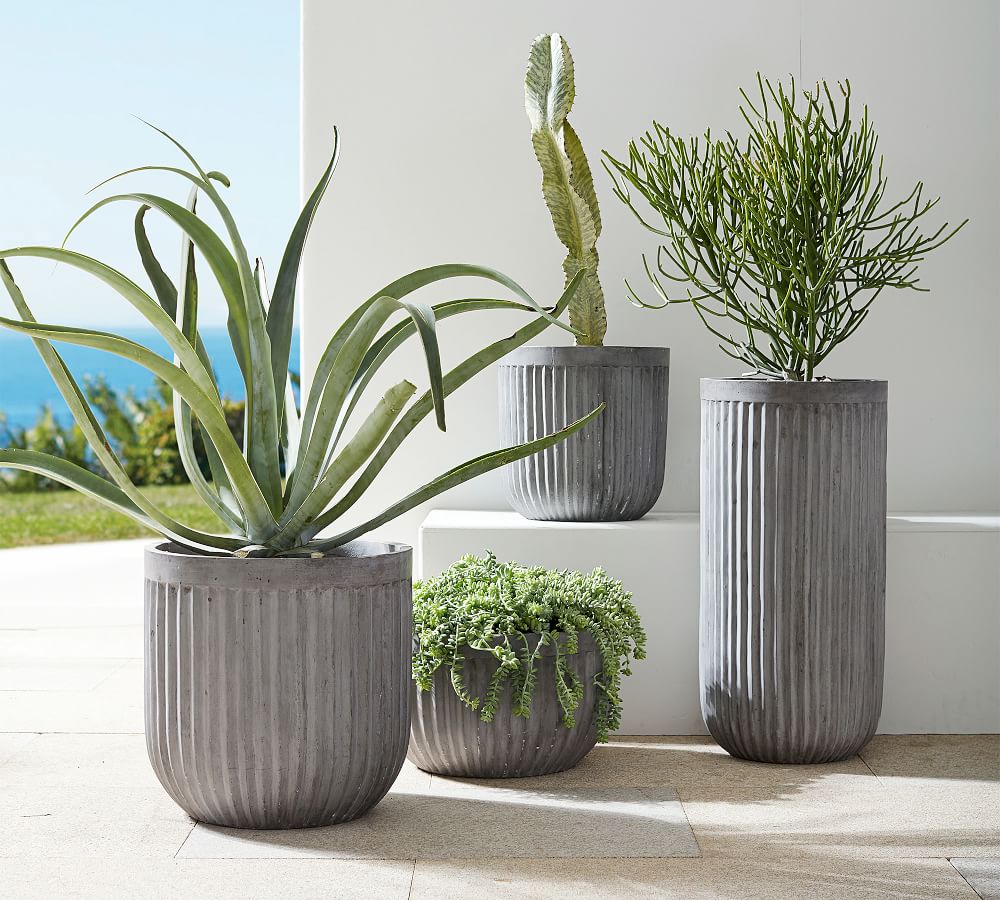 Concrete Fluted Planter - Grey | Pottery Barn
