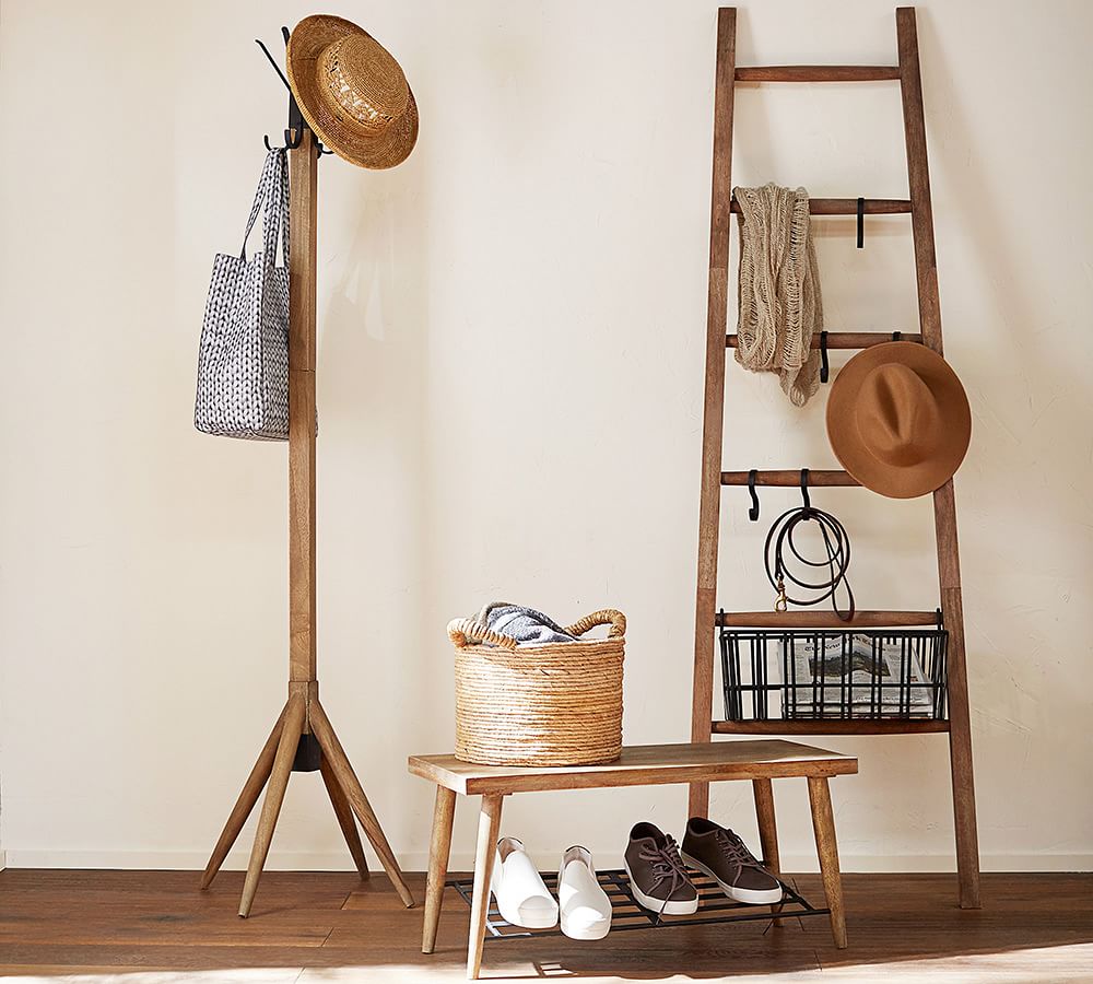 Lucy Mango Wood Shoe Rack with Bench | Pottery Barn