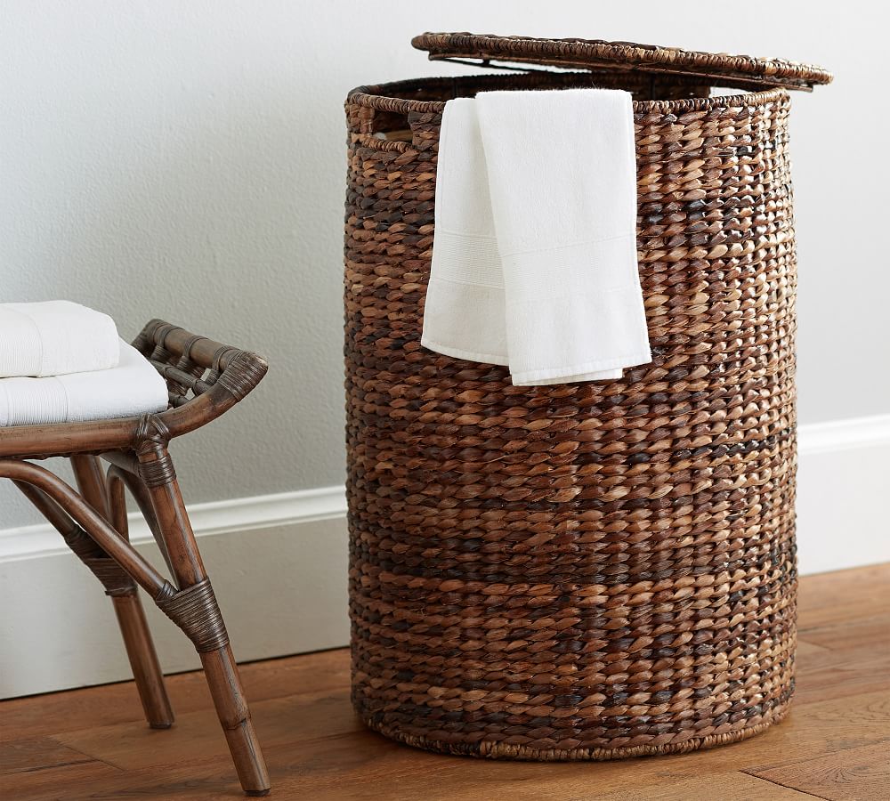 White Perry Round Laundry Hamper | Pottery Barn