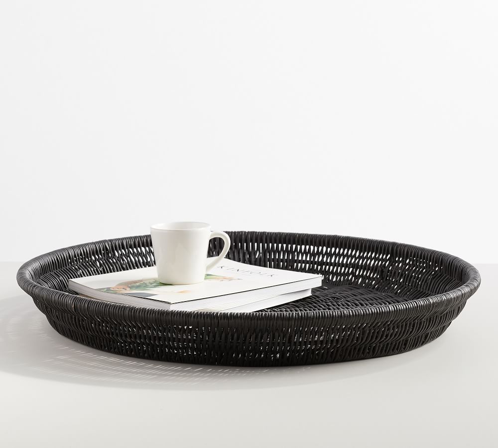 Woven Rattan Round Tray - Black | Pottery Barn