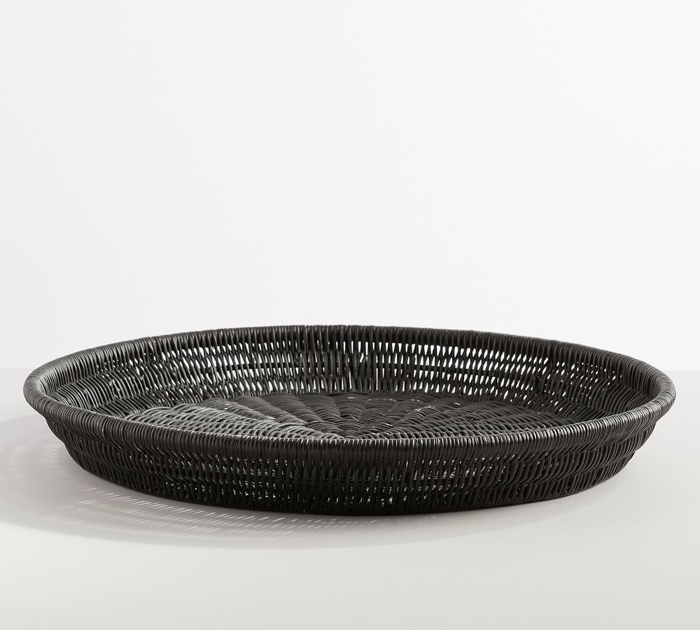 Woven Rattan Round Tray - Black | Pottery Barn