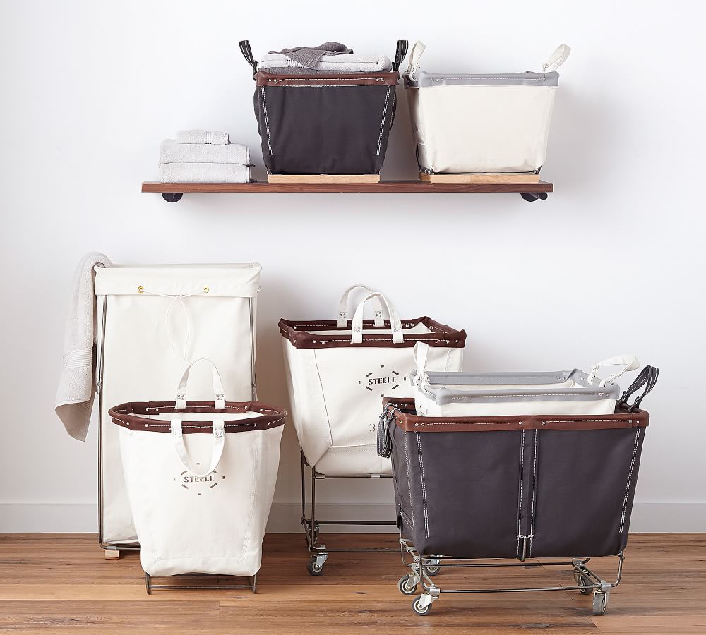 Medium Elevated Canvas Laundry Basket with Wheels | Pottery Barn
