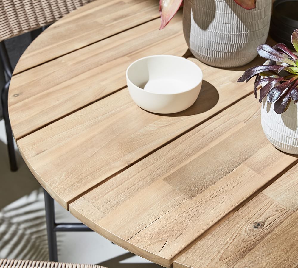 Tulum FSC® Acacia Round Patio Dining Table + All-Weather Wicker ...