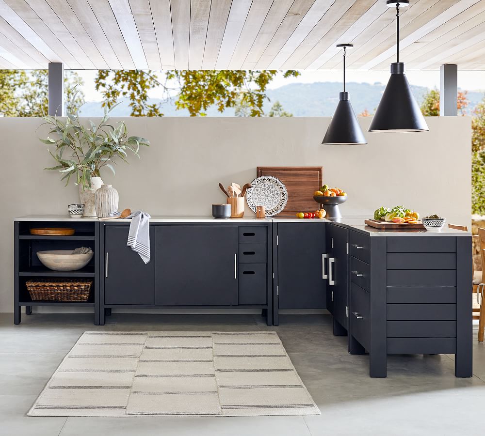 Malibu Metal Outdoor Ultimate 5-Piece Kitchen Set, Black | Pottery Barn
