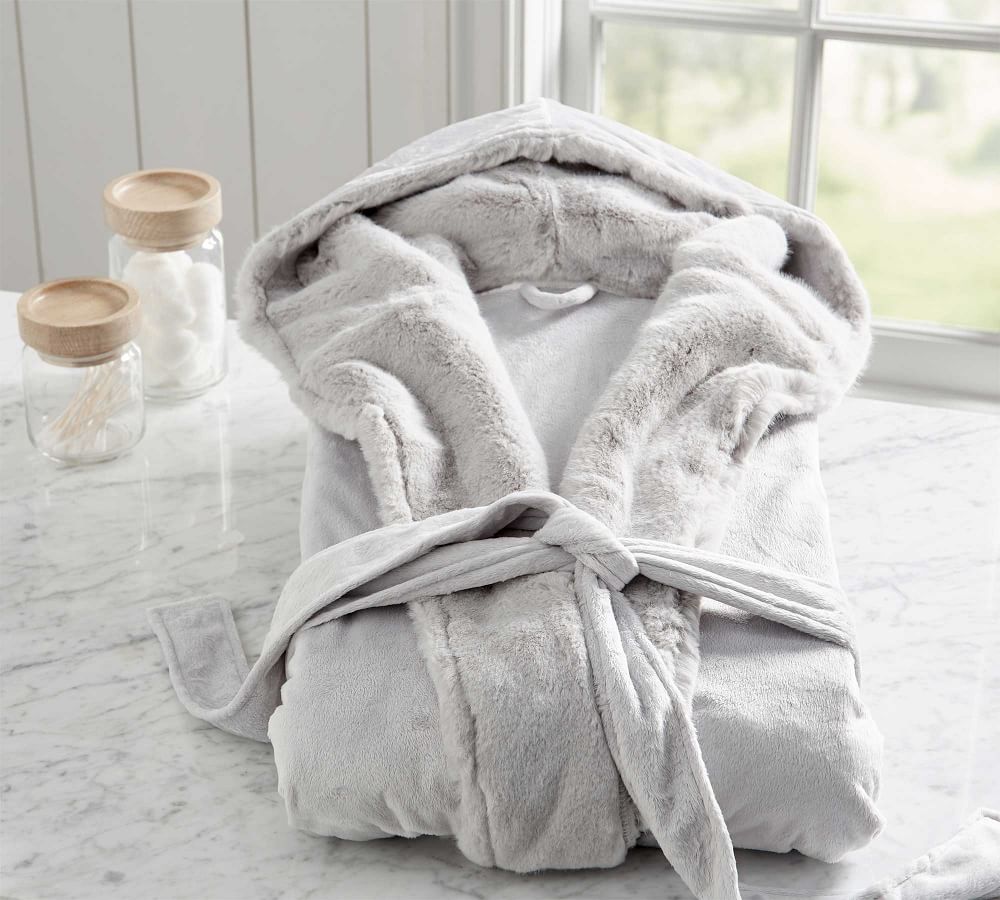 Gray Alpaca Faux Fur Bathrobe | Pottery Barn