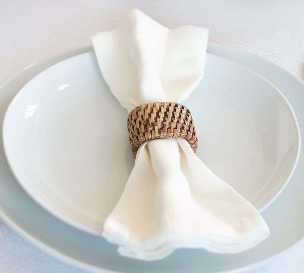 Tava Handwoven Rattan Napkin Rings - Set of 6 | Pottery Barn