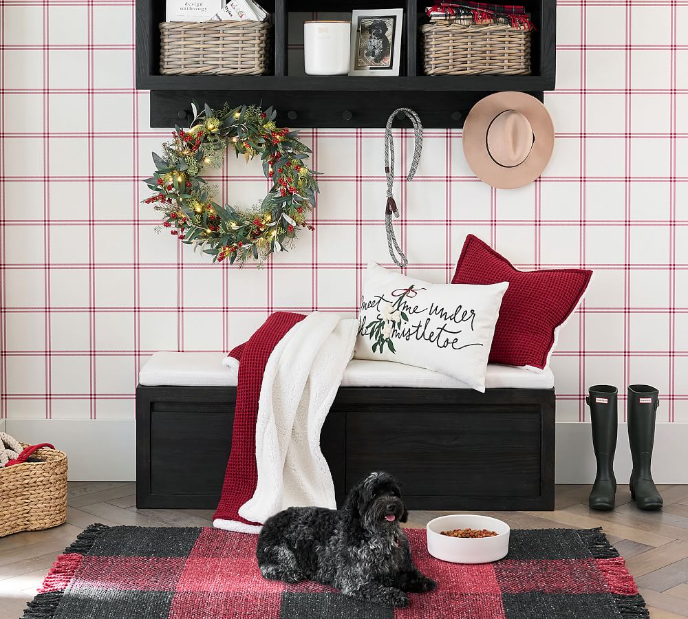 Meet Me Under The Mistletoe Embroidered Lumbar Pillow Cover | Pottery Barn