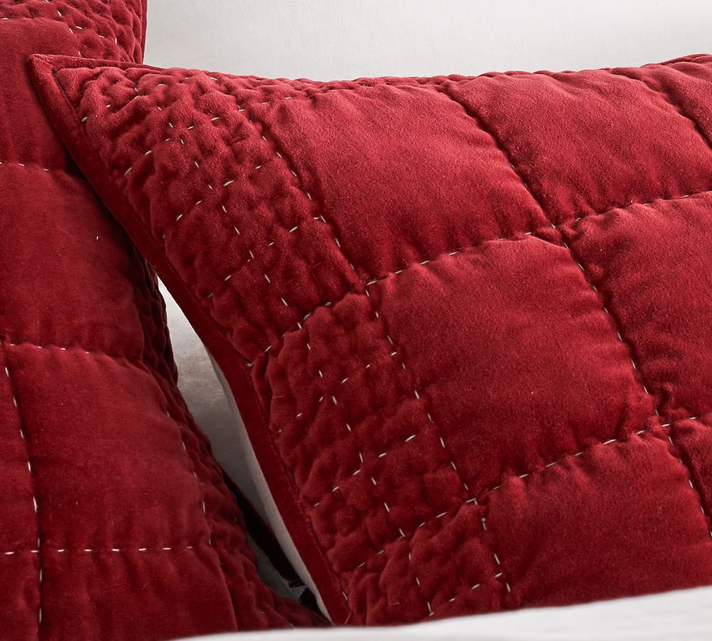 Velvet Handcrafted Box Stitch Quilted Sham | Pottery Barn