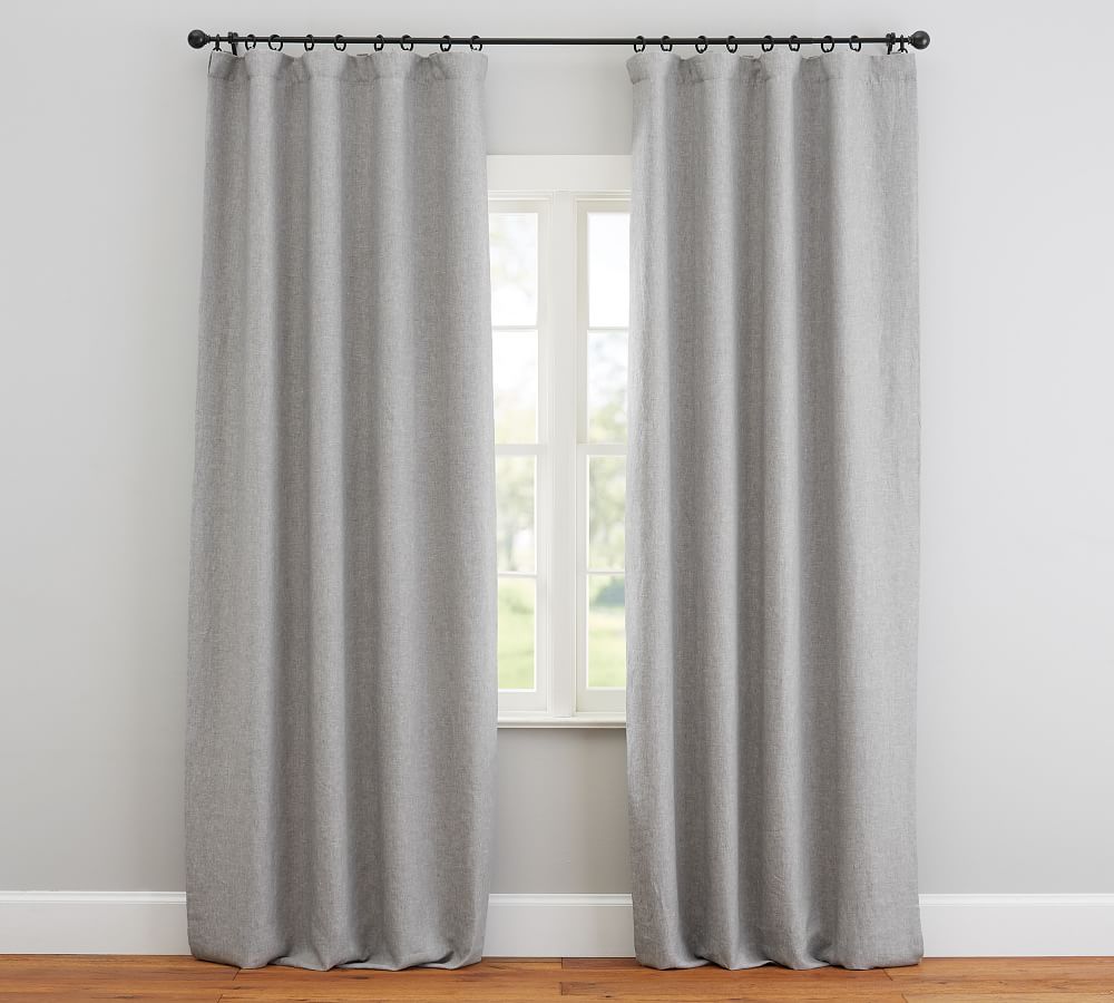 OPEN BOX: Custom Belgian Flax Linen Blackout Curtain - Chambray Gray ...