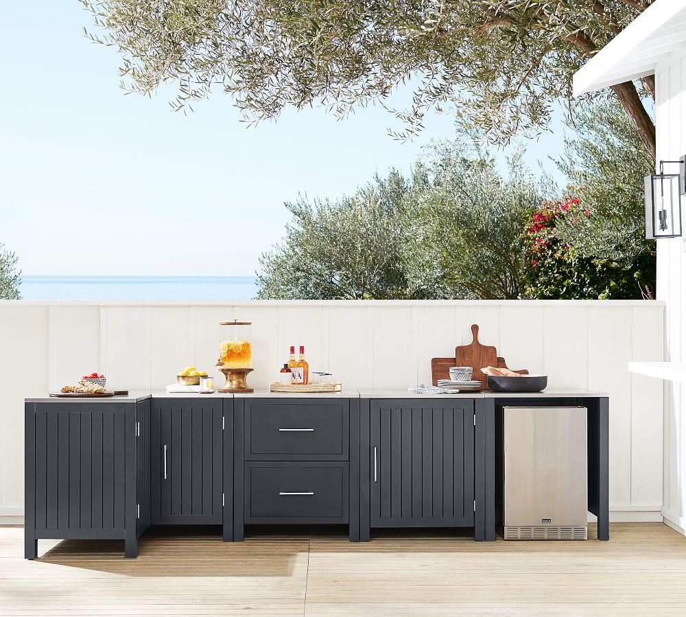 Indio Metal Outdoor Kitchen Corner Cabinet, Slate | Pottery Barn