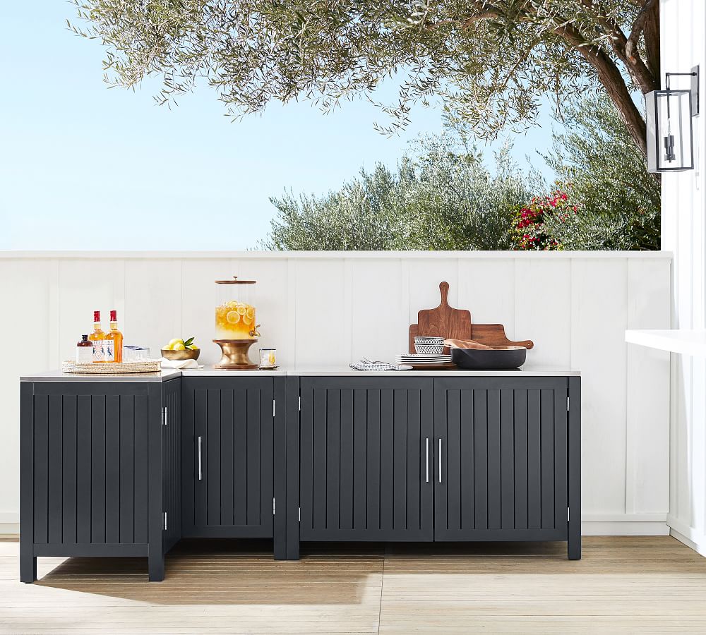 Indio Metal Outdoor Kitchen Corner Cabinet, Slate | Pottery Barn