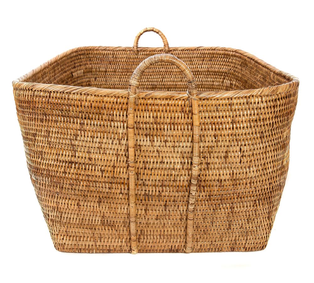 Tava Handwoven Rattan Basket With Hoop Handles | Pottery Barn