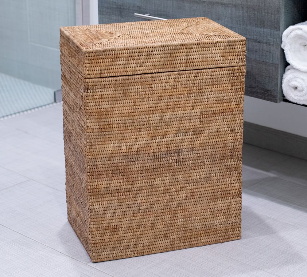Tava Handwoven Rattan Rectangular Hinged Hamper | Pottery Barn