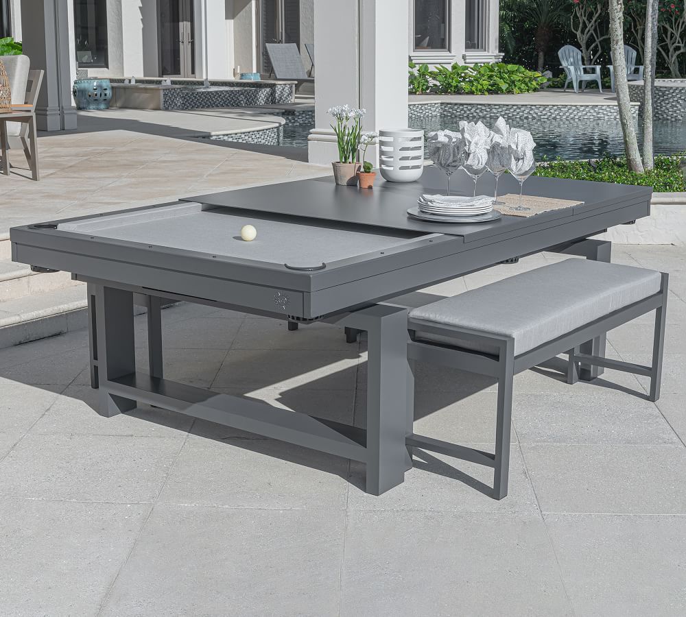 Indio Metal Convertable Pool & Dining Table Set, Slate | Pottery Barn